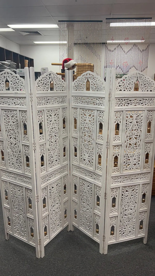 4 Panel Folding Screen Hardwood Hand-Carved With Bells Privacy Screen ...