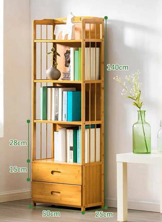 Bamboo Wooden Bookcase Bookshelf Multi-Tiers Storage Rack Shelf Offic ...