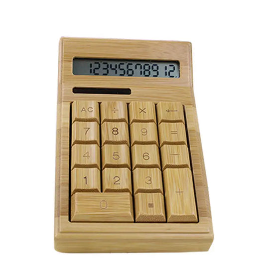 Bamboo Wooden Calculator Natural Handmade Crafted Solar Power 12 Digits ...