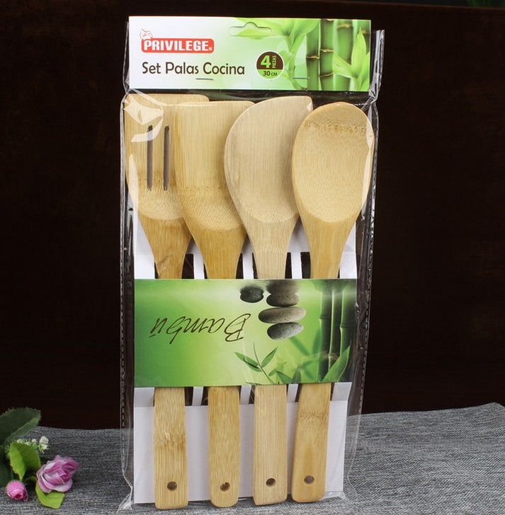 Set of 4 Natural Bamboo Cooking Scraper Sets Spatula Kitchen Tools ...